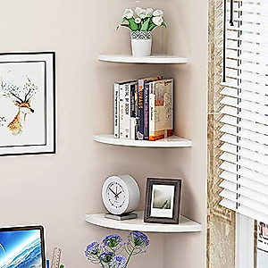 GOTOTOP Floating Corner Shelf Wall-Mounted Storage Rack,3-Tier Storage Shelf Organizer Corner for Bathroom, Bedroom, Living Room, Kitchen, Office and More (Wood Corner Brace Brackets-White)