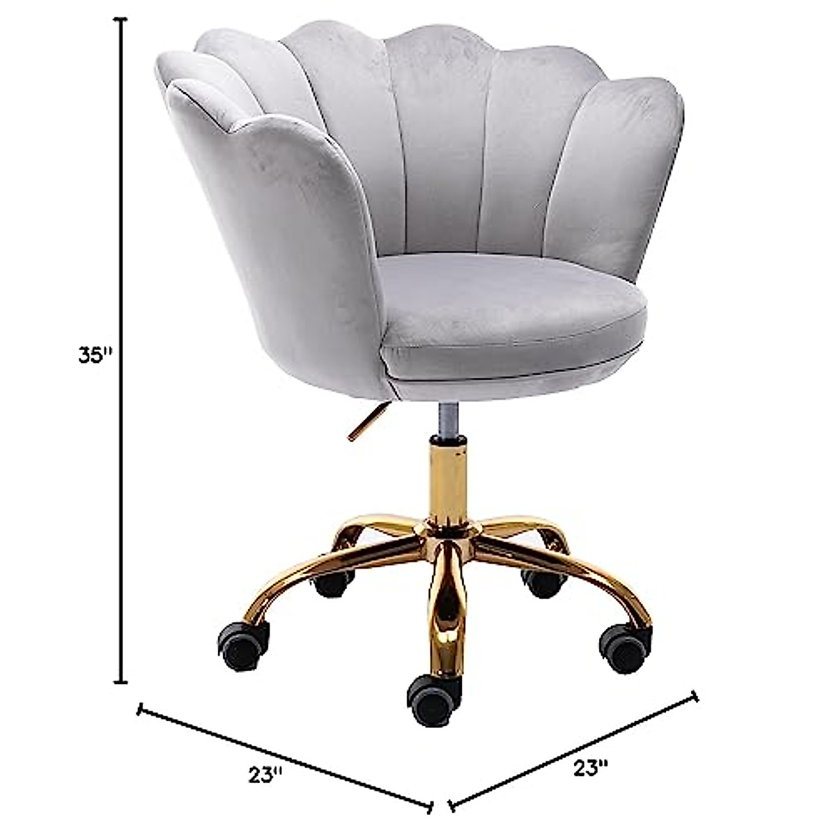 ZOBIDO Comfy Home Office Task Chair with Wheels, Cute Modern Upholstered Velvet Seashell Back Adjustable Swivel Vanity Desk Chair, for Women, for Girls, Living Room, Bedroom (Grey)