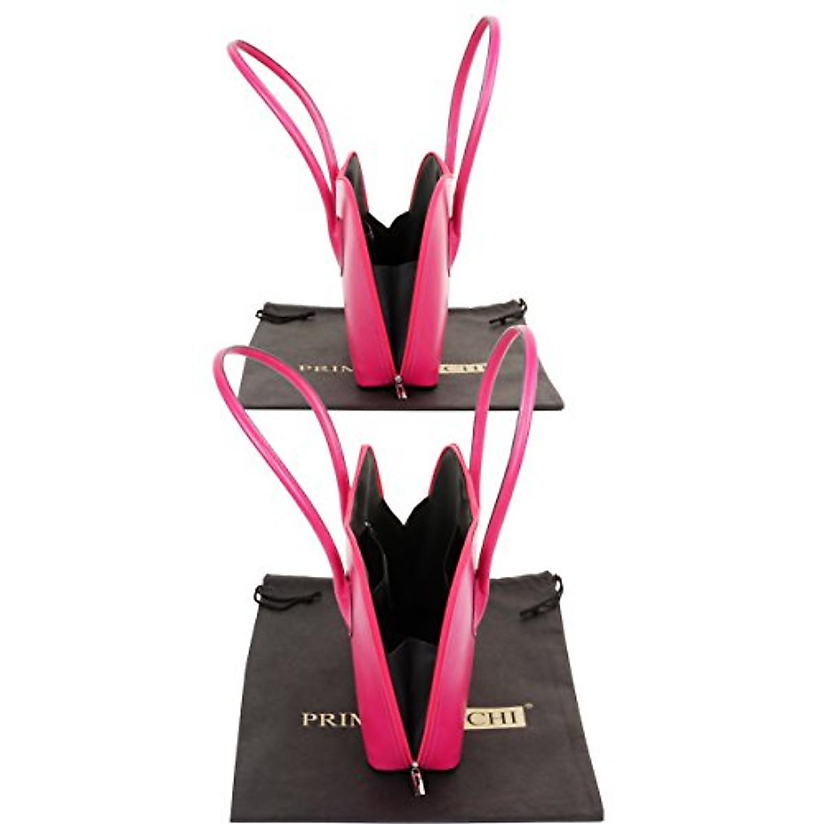 PRIMO SACCHI Italian Smooth Leather Pink Classic Long Handled Handbag Tote Grab Shoulder Bag