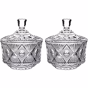 SANHECUN decorative clear glass candy jars crystal sugar bowl with lid set of 2 (Clear, Tableware)