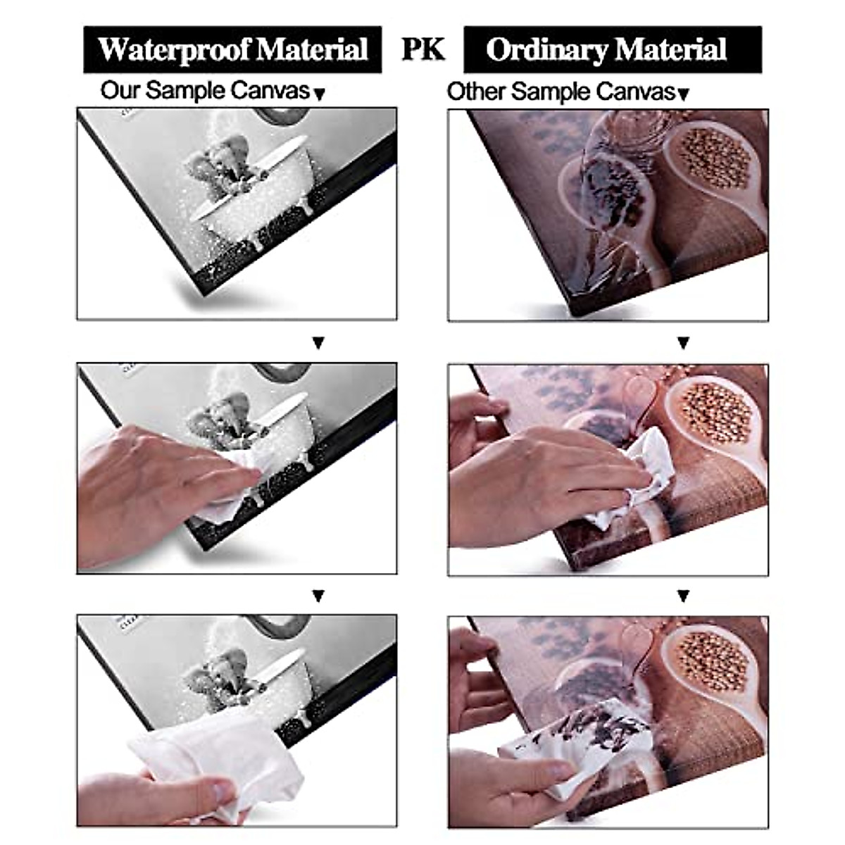 Piy Painting Elephant Bathroom Decor Wall Art, Funny Canvas Prints of Mother and Child Playing Water in Bath Crock, Warm Bathtub Picture with Keep Clean, Keep Happy, Keep Love Words Motivating Kids.