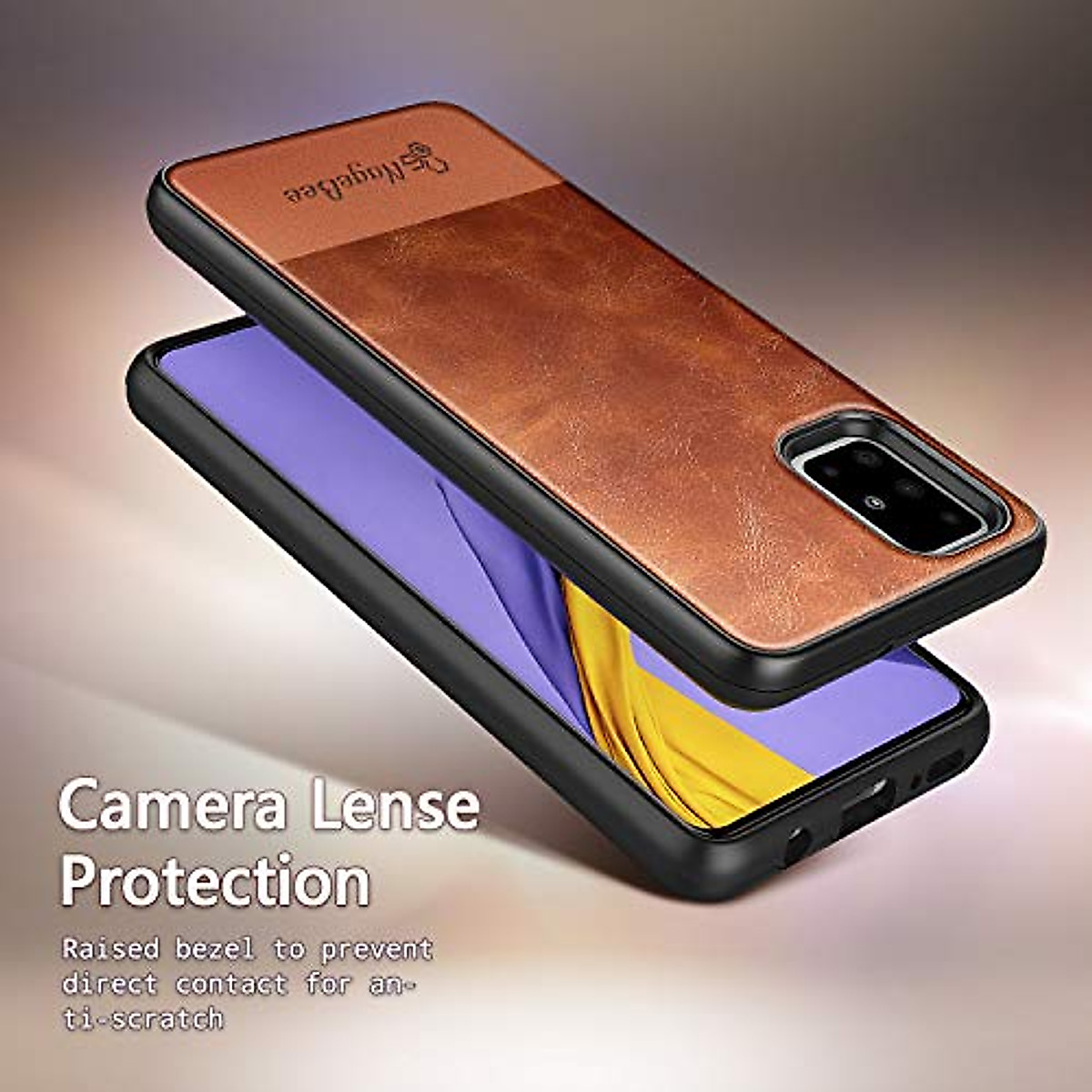 E-Began Case for Samsung Galaxy A51 4G with Tempered Glass Screen Protector (Maximum Coverage), Premium Cowhide Leather Hybrid Defender Protective Shockproof Rugged Durable Case -Brown