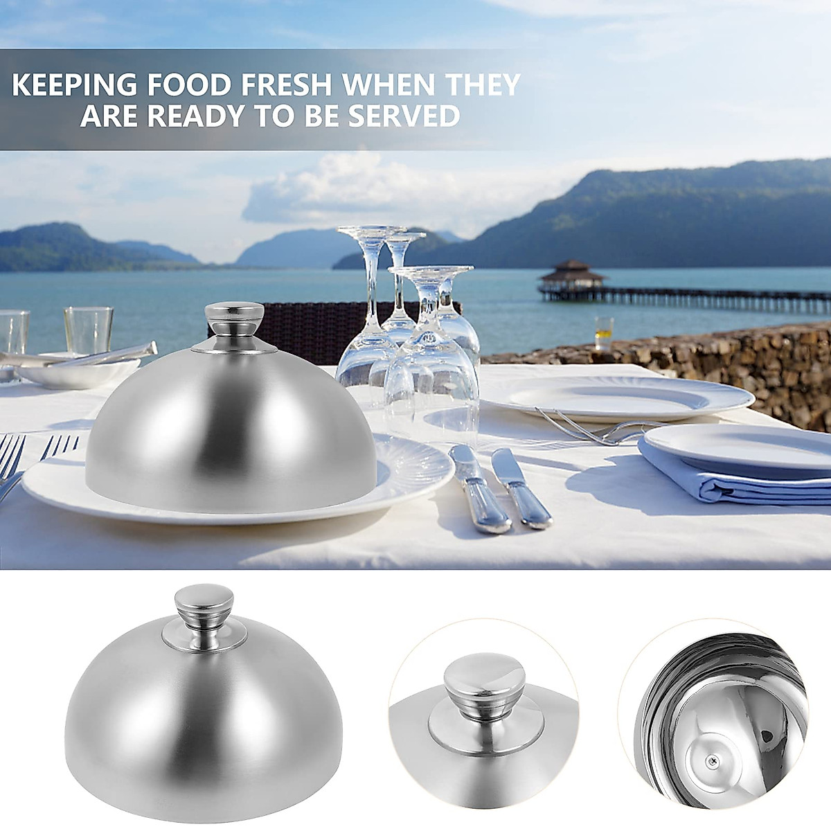 Hemoton Stainless Steel Food Cover Cheese Melting Serving Dome Dish Steak Cover Basting Steaming Cover Serving Dish Lid for Flat Top Griddle Grill Restaurant Home Kitchen (10 inch)