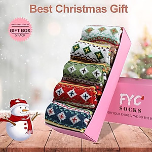 FYC Winter Womens Socks - Wool Warm Thick Knit Cozy Crew Casual Vintage Soft Socks for Women - Christmas Gifts - 5 Pairs