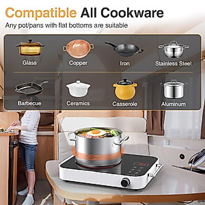 GIHETKUT Single Burner Electric Cooktop,1800W 110V Electric Stove Top with Knob Control, Portable Cooktop with 2 Handle,single burner electric stove with Double Ring Heating, 4 hours Timer