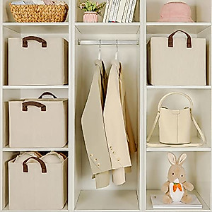 TOPIA HOME Storage Baskets for Shelves with Metal Frame, EXTRA LARGE, 2-Pack Closet Organizers and Storage Bins for Organization, Collapsible Rectangle Fabric Organizing Boxes, Beige, TP05Y
