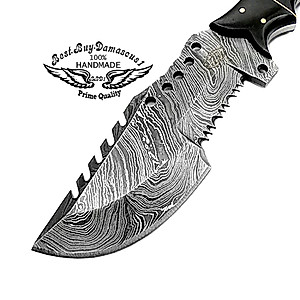 Best.Buy.Damascus1 Buffalo Horn 9.5'' Tracker Fixed Blade Hand Made Damascus Steel Hunting Knife Prime Quality