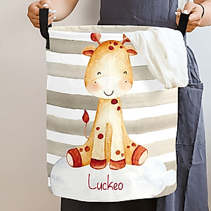 Safari Cute Giraffe Personalized Laundry Basket Clothes Hamper Storage Handle Waterproof, Custom Collapsible Large Capacity , for Bedroom Bathroom Toy Decoration