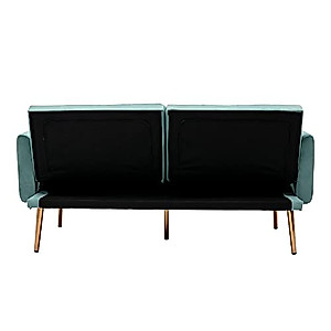 HomSof Blue Loveseat Sleeper Bed, Small Couch for Bedroom, 2 Seater Mid Century Modern Velvet Sofa with Metal Legs, Two Size