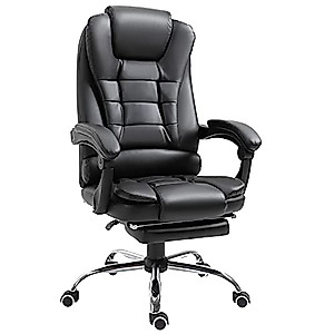 HOMCOM High Back Ergonomic Executive Office Chair, PU Leather Computer Chair with Retractable Footrest, Lumbar Support, Padded Headrest and Armrest, Black