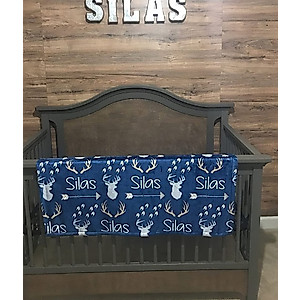 NAZENTI Custom Monogram Baby Blanket- Personalized Baby Blanket, Monogrammed Baby Blanket, Name Blanket, Deer Blanket, Antler Arrow Blanket, Woodland Blanket, Hunting Blanket (1)