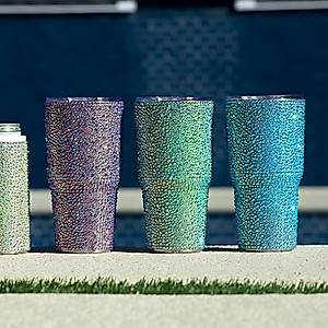 Strass Insulated Beverage Tumbler, Glass Rhinestones on Stainless Steel, Aqua Iridescent, Sold Individually