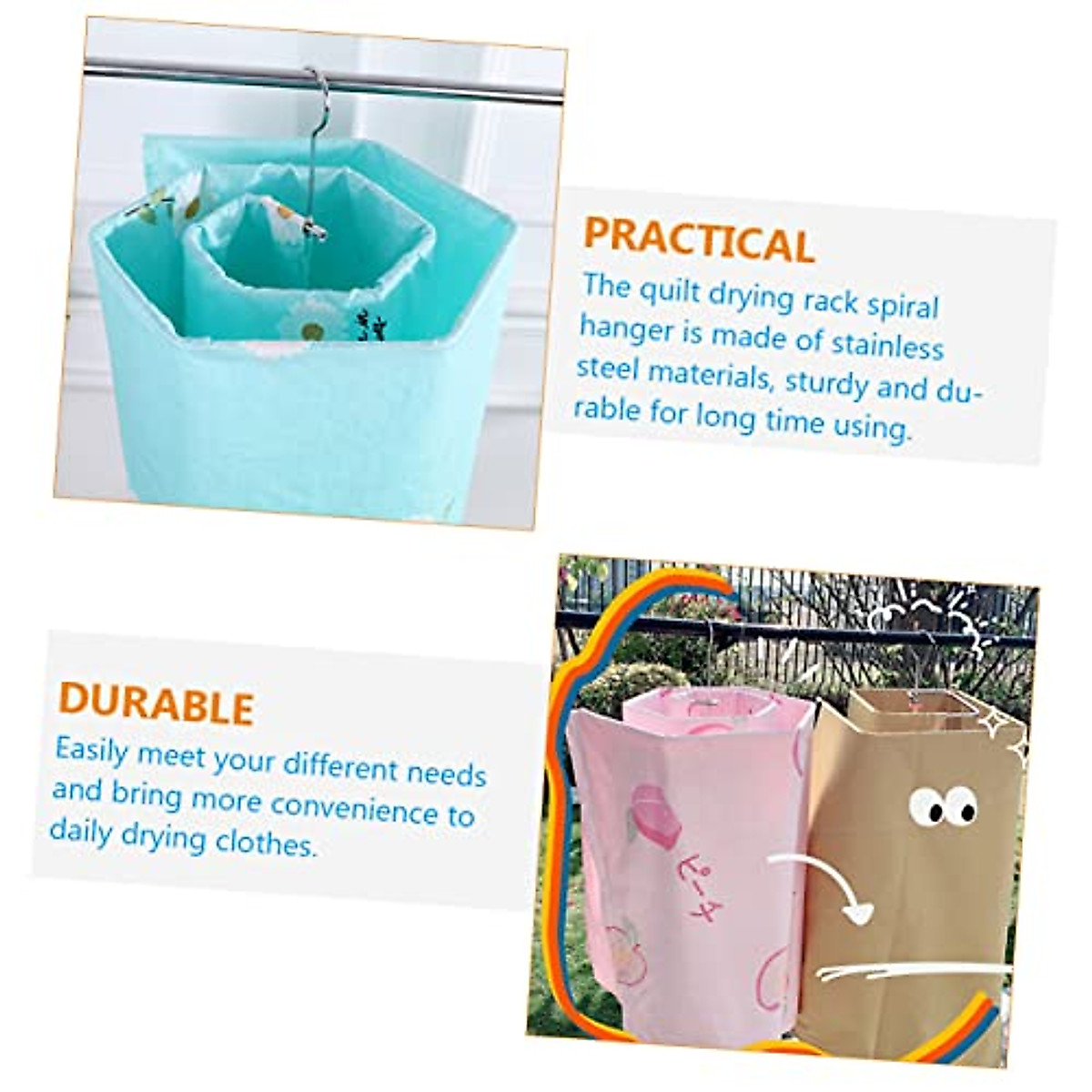 OKUMEYR Spiral Hanger Drying Rack for Clothes Baby Bottle Drying Rack Outdoor Round Tablecloth Bed Sheet Rack Spiral Hanger for Clothes Spiral Clothes Hanger Home Spiral Drying Rack Silver