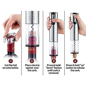 Zulay Electric Wine Opener With Charging Base and Foil Cutter - Stainless Steel Automatic Wine Bottle Opener - Rechargeable Electric Wine Bottle Opener - Wine Opener Electric Corkscrew Opener