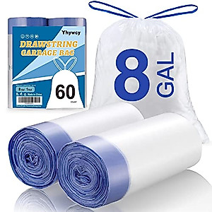 Trash Bag 8 Gallon Medium Drawstring Garbage Bags for 8 Gallon Trash Cans, Kitchen Bedroom Bathroom Living room Office Restaurant Thickened Stretchy (60 Count)