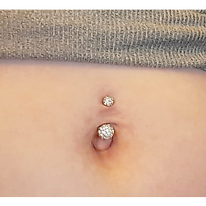 QWALIT 14G Belly Button Rings Short Bar Navel Rings Surgical Steel CZ Jeweled Navel Piercing Barbell for Women Belly Button Piercing Jewelry 1/4" 6mm rose gold