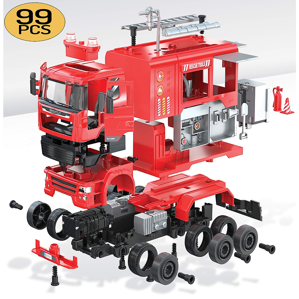 Take-Apart Fire Truck - 99 Pcs STEM Toys Build Your Own Fire Engine-DIY Building Assembly Kit w/Realistic Lights and Sounds - Educational Gift Idea for Kids Ages 5 6 7 8 9 Years Old