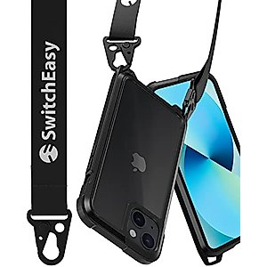 SWITCHEASY Rugged iPhone 13 Case with Strap - Odyssey, US Military-Grade Drop Protection, Aluminum Alloy 6.1" Crossbody Case with Lanyard, Adjustable Fashion Neck Strap (Classic Black, 2 Lens)