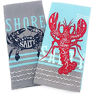 Kay Dee Designs Live Salty Lobster & Crab Kitchen Towels Dishtowel Set for Cleaning, Drying, Polishing and Baking