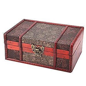 GLOGLOW Vintage Wooden Storage Box, Small Size Wood Craft Box with Hinged Lid for Jewelry Gift Organizer Home Decor (Flower)