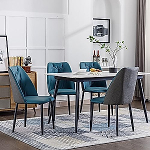 Luoyisimall Kitchen Chair Set of 4，Pu Leather Upholstered Cushion Seat Dining Chairs with Black Sturdy Metal Legs Modern Armless Living Room Accent Desk Side Chairs (Set of 4-Navy Blue)