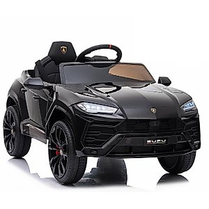 Rock Wheels Licensed Lamborghini Urus Ride On Truck Car Toy, 12V Battery Powered Electric 4 Wheels Kids Toys w/Parent Remote Control, Foot Pedal, Music, Aux, LED Headlights, 2 Speeds (Yellow)