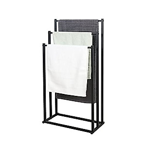 ZOES HOMEWARE Freestanding Towel Rack | 3 Tier Stainless Steel Bathroom Racks for Quilt & Towel | Stylish and Space-Saving Towel Stand Racks for Bathroom, Pool, Indoor, Outdoor, Floor | Black
