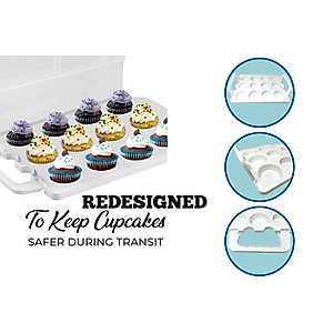 DuraCasa Cupcake Carrier, Cupcake Holder - Premium Upgraded Model - Store up to 36 Cupcakes or 3 Large Cakes - Stacking Cupcake Storage Container - Cookie, Muffin or Cake Carrier (White, Three Tier)