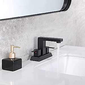 Friho Modern Commercial 4 Inch 2 Two Handle Centerset Matte Black Bathroom Faucet,Bathroom Sink Faucet Lavatory Basin RVs Bath Vanity Faucets for Sink 3 Hole with Water Hoses and Pop up Drain