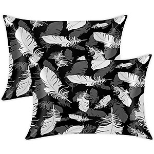 Bird Feather Pattern Satin Pillow Cases Silk Satin Pillowcase for Hair and Skin Standard Set of 2 Super Soft Silk Pillowcase with Envelope Closure (20x26 in)
