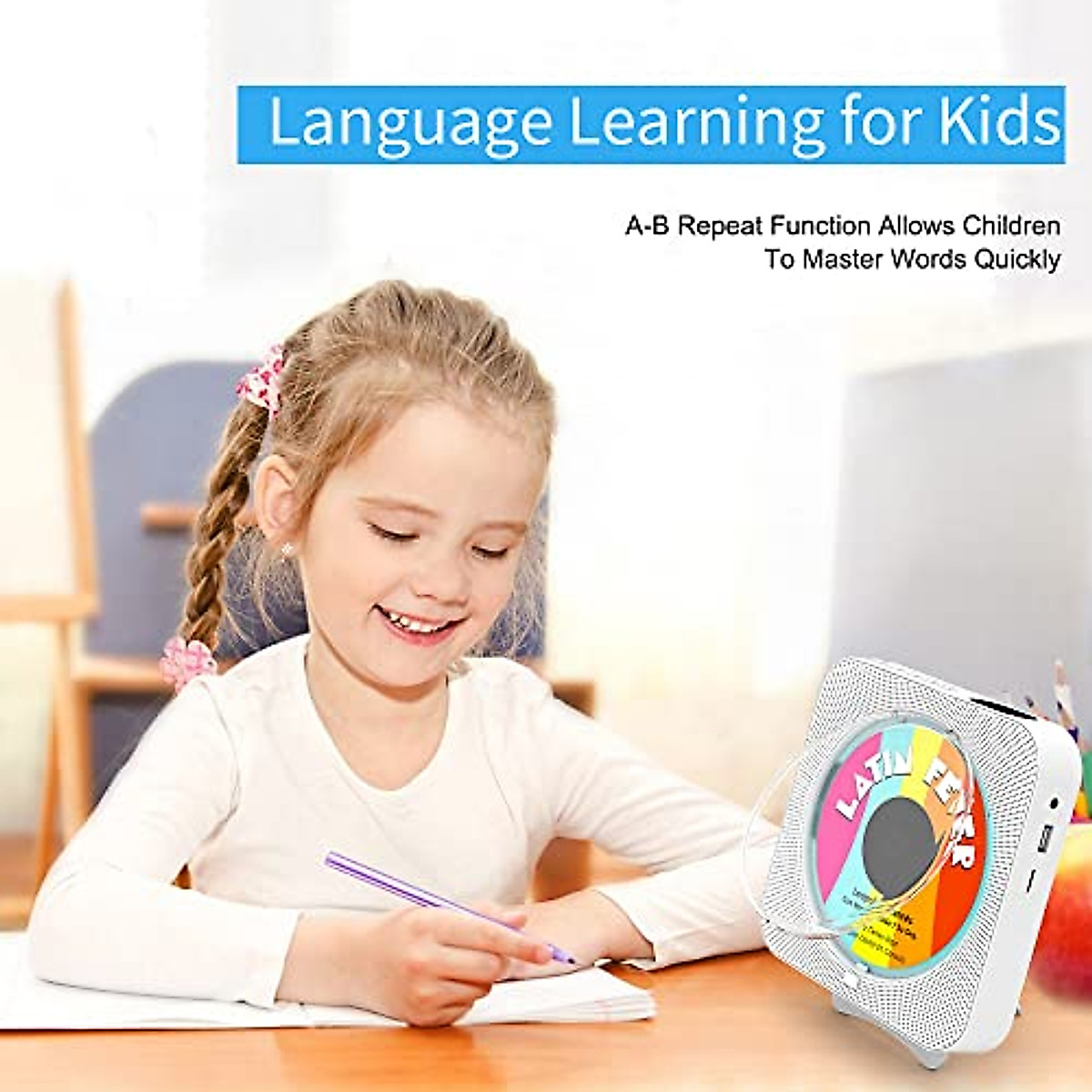 Portable CD Player with Bluetooth, MICOCIOUS Desktop CD Player for Home CD Music Players with Remote Control, Timer, Built-in Dual Speakers with LCD Display/Home Audio Boombox/FM Radio