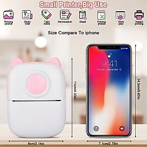 Mini Portable Printer - Pocket Thermal Printer with 13 Roll Papers, Bluetooth Wireless Smart Printer for Photos, Office Receipts,QR Codes,Labels,Notes Printing Compatible with iOS Android Phone Pink