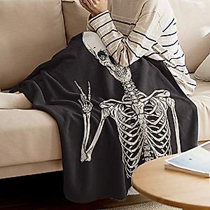Flannel Fleece Blanket Funny Skull Skeleton Ultra Soft Lightweight Throw Blankets Creative Art Skull Halloween Victory Warm Cozy Bed Couch for Travel All Reason, 40x50