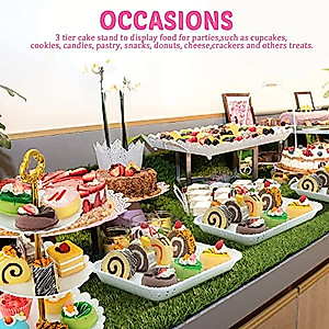 7 Pcs Cupcake Stands Dessert Plates Set 4 Pcs 3 Tire Round Cupcake Stands Cake Fruit Display Tower and 3 Pcs Plastic Rectangle Dessert Trays Candy Server for Wedding Birthday Baby Shower Tea Party