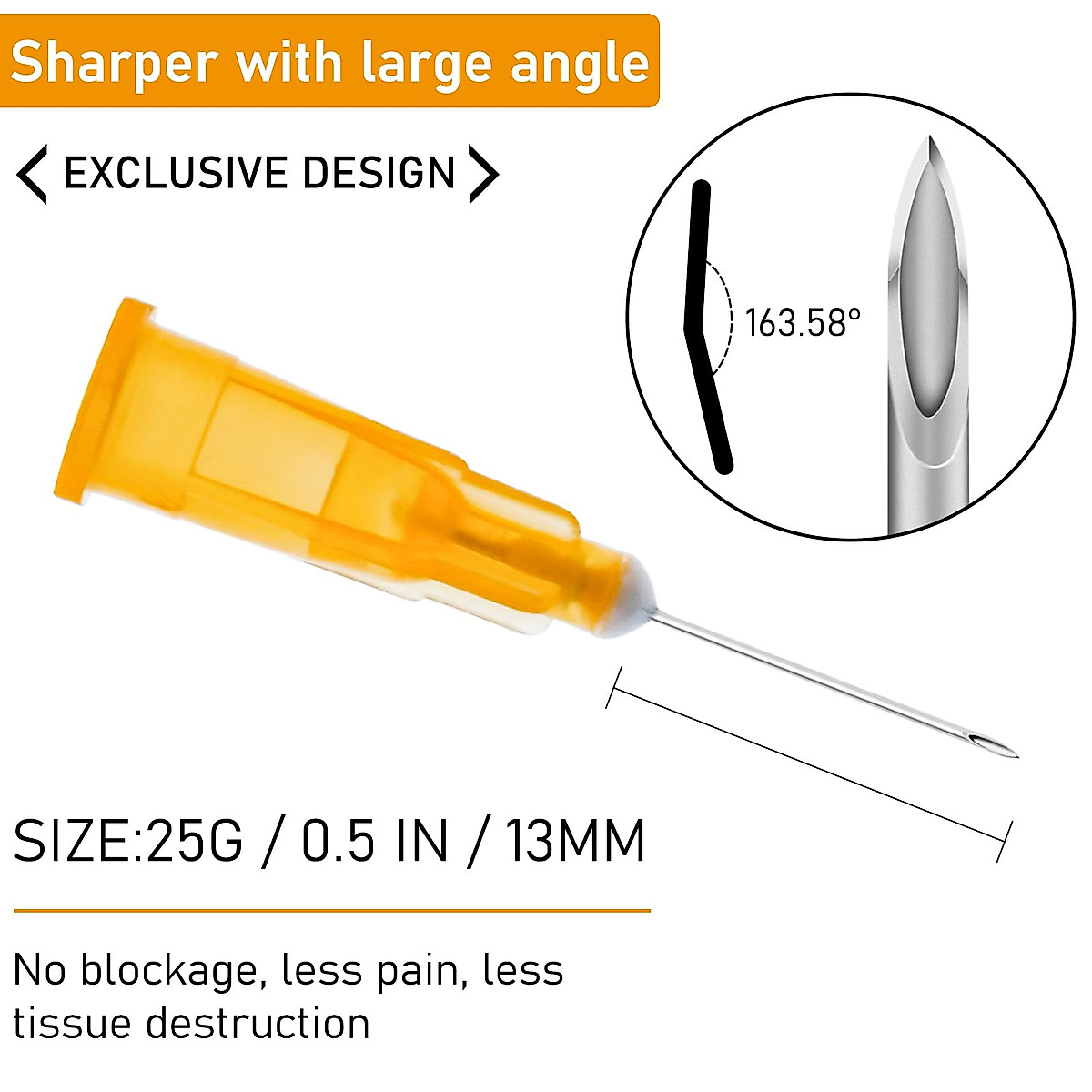 100Pack 25 Gauge 1/2 Inch Lab Needles, Disposable Luer Lock Supplies