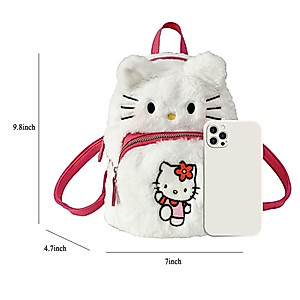 Cute Mini Plush Backpacks for Girls and Women, Kawaii Cat Face Soft Fuzzy Purse Handbags, Pink