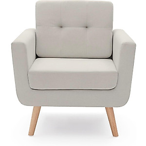 Tbfit Linen Fabric Accent Chairs Set of 2, Mid Century Modern Armchair for Living Room, Bedroom Button Tufted Upholstered Comfy Reading Accent Chair Sofa(Light Beige)