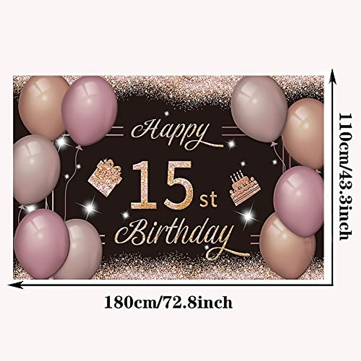 Happy 15st Birthday Backdrop Banner Black Pink 15th Sign Poster 15 Birthday Party Supplies for Anniversary Photo Booth Photography Background Birthday Party Decorations, 72.8 x 43.3 Inch