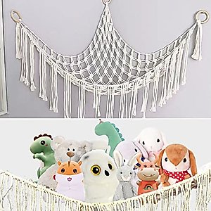 Boho Stuffed Animals Net Or Hammock Large,55 inch Toy Hammock Macrame Stuff Animal Storage Corner Hanging Net Holder,Mesh Hammock Plush Toy Organizer with Tassel & Hooks for Bedroom