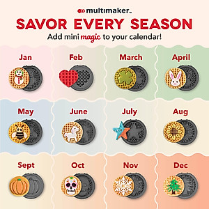 DASH Holiday Multimaker Mini System - Waffle Maker with Six 4” Removable Holiday Plates: Waffle Iron & Griddle, 4-in-1 Mini Waffle Maker for Kids and Families – Nonstick Surface, Santa Waffle (Red)