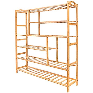 6-Tier Shoe Rack Organizer, Free Standing Bamboo Shoe Rack with Boot Organizer, Multifunctional Shoe Storage Shelf for Entryway, Shoe Storage Organizer Unit for Hallway, Living Room, Display Stand