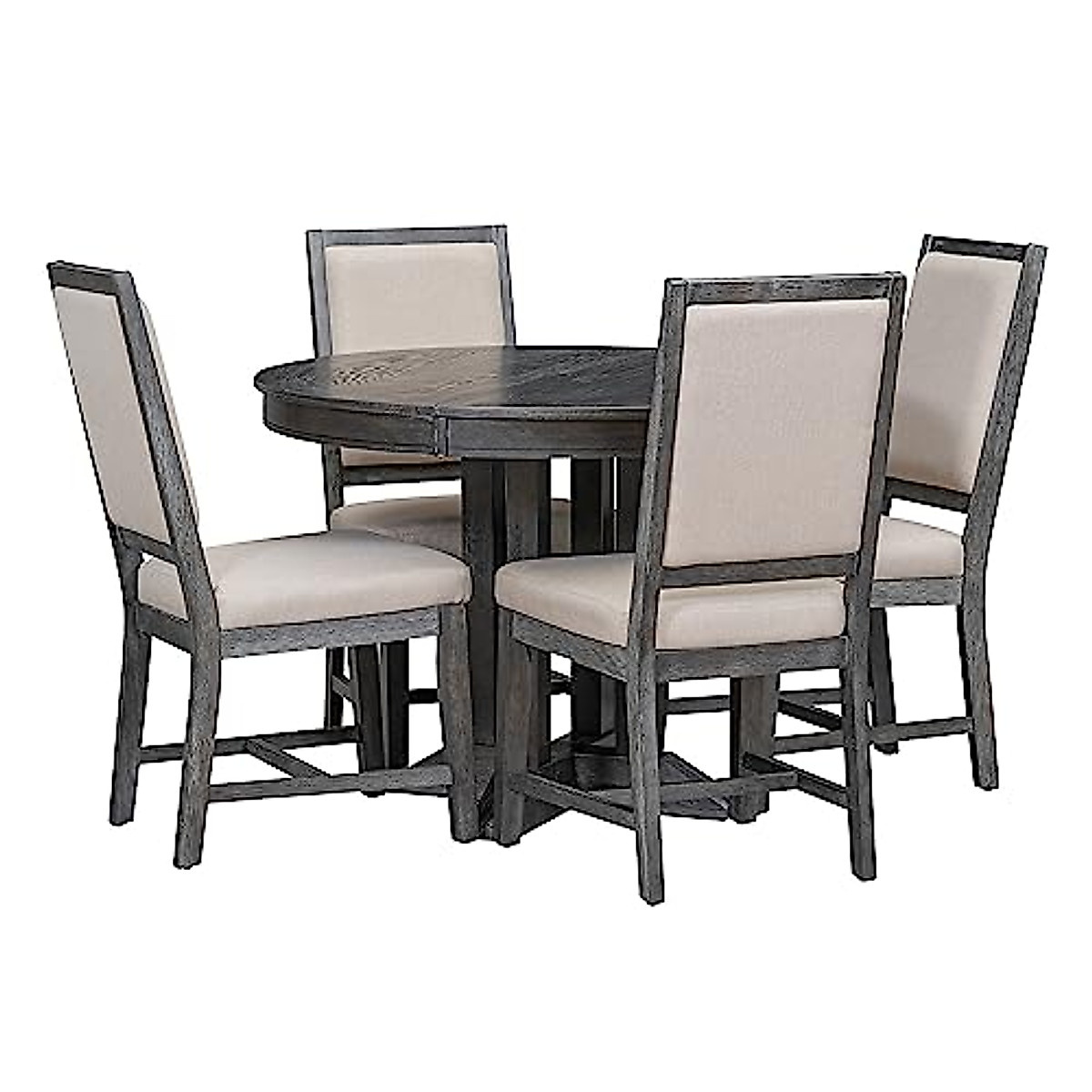 BIADNBZ 5-Piece Extendable Round Dining Table Set with 4 Upholstered Chairs, Farmhouse Style Kitchen Furniure for 4-6 People, Black