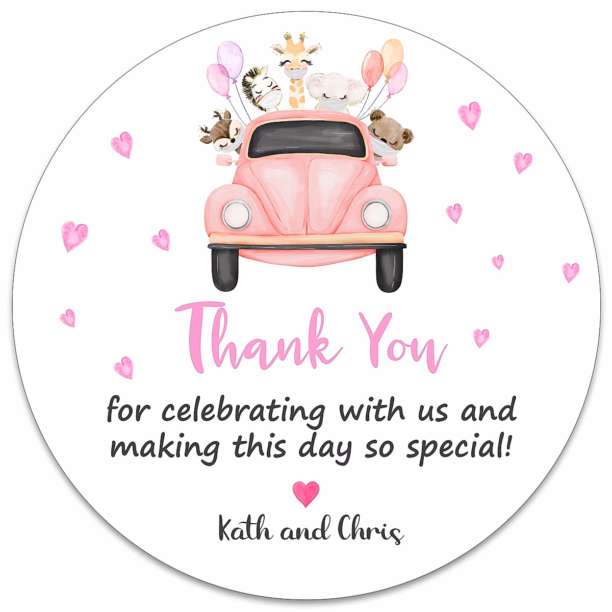 Baby Shower Favors Custom Stickers - Set of 36 Personalized Baby Shower Thank You Gifts Self Adhesive Flat Sheet 2 Inch Round Labels for Drive by Blue Baby Boy Shower Favors Theme (Pink)