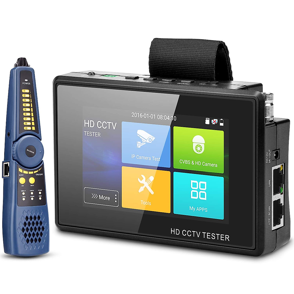 WSDCAM CCTV Tester with Wire Tracker, 4 Inch Portable Wrist IP Camera Tester CCTV Tester 4K H.265 IP CVBS CVI TVI AHD Analog Camera Tester with POE/IP Discovery/Camera Test Report