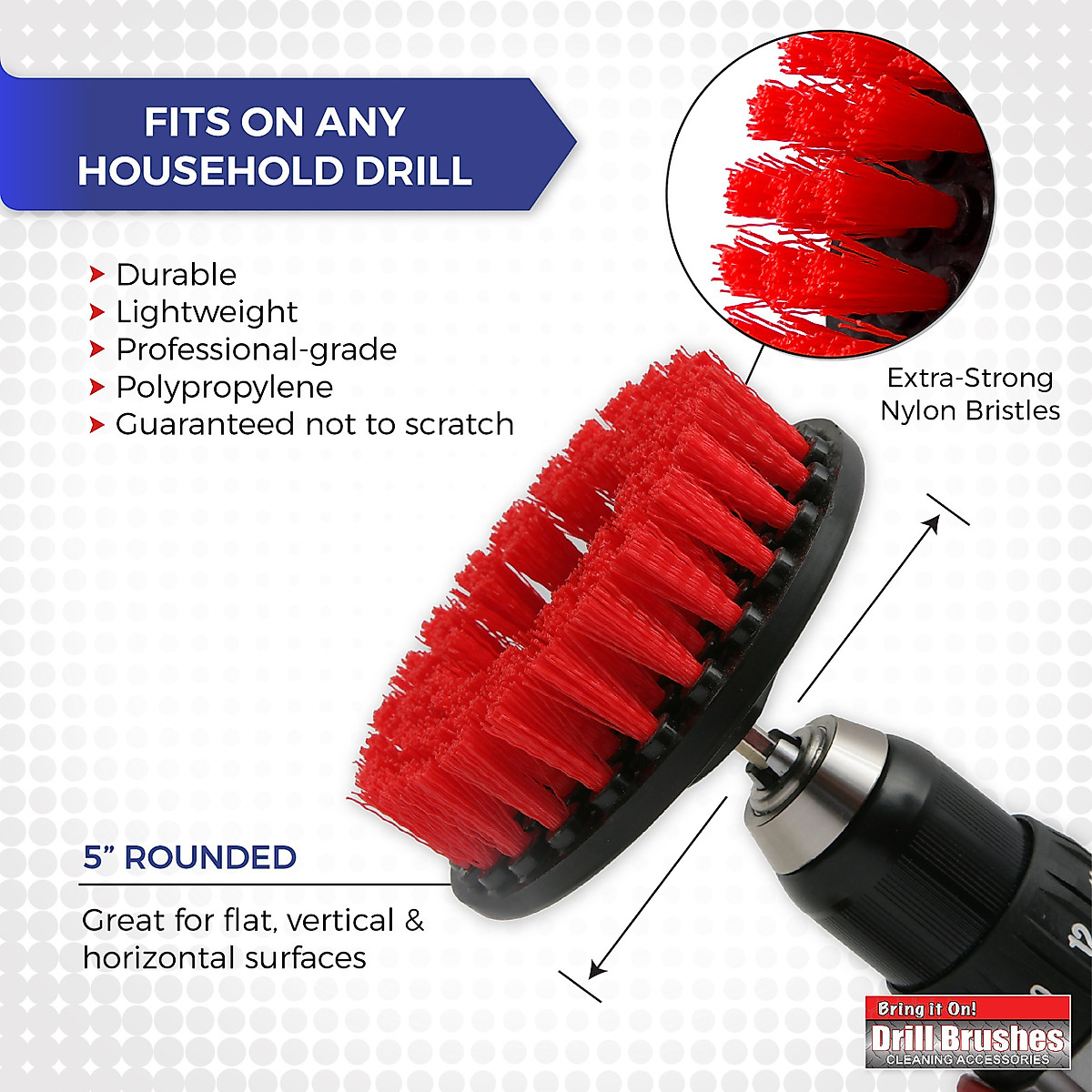 Grout Cleaner 5 Inch Flat Drill Brush | Tile and Grout Cleaner Tool Drill Brush Attachment | Bathroom and Shower Scrubber | Stiff Nylon Bristles Remove Soap Scum | Baseboard Cleaner Tool