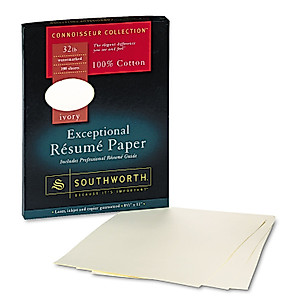 Southworth 100% Cotton Resume Paper, ivory, 8 1/2 in x 11 in (SOURD18ICF)
