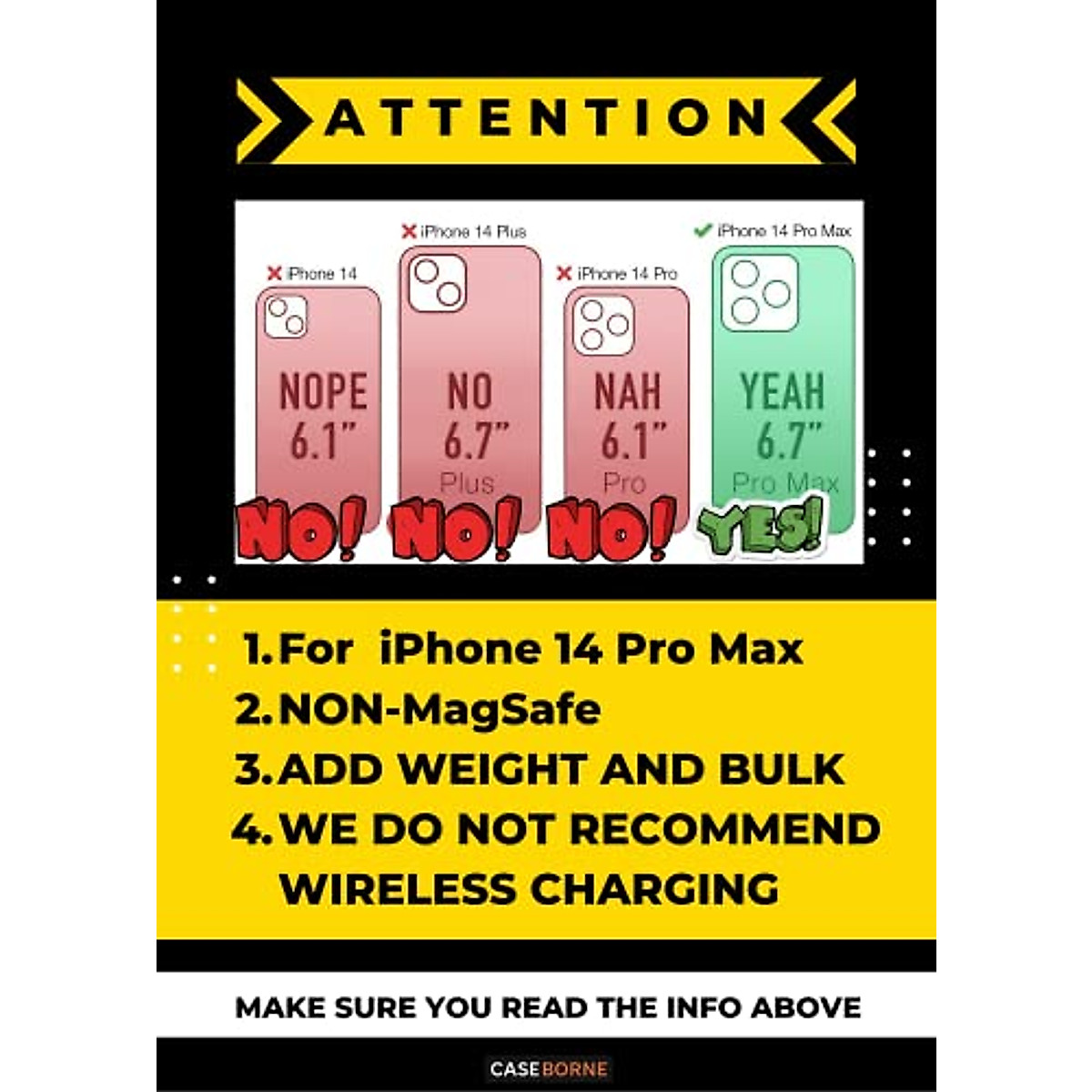 CaseBorne V Compatible with iPhone 14 Pro Max Case - Military Grade Full-Body Rugged with Kickstand and Built-in Screen Protector - Black