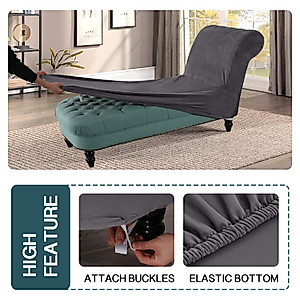 FantasDecor Chaise Lounge Velvet Luxury Covers for Living Room Indoor Stretch Slipcover for Chaise Lounge Ultra Soft Machine Washable, Grey