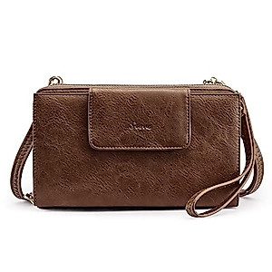 S-ZONE Women Travel Wallets RFID Blocking Leather Wristlet Clutch Crossbody Purse Passport Document Credit Card Holder