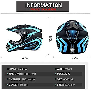 Motocross Helmet,Youth Kids Trend Full Face Helmet,ATV Motorcycle Helmet,Dirt Bike Downhill Off-Road Mountain Bike Helmet,DOT Certified,4-Piece Set (Blue, S)